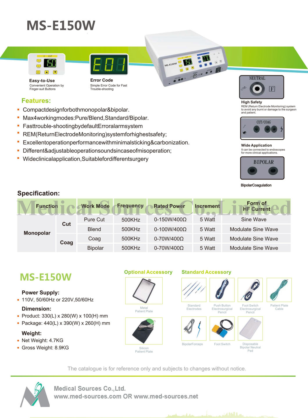 (MS-E150W) High Frequency Monopolar & Bipolar Surgical Smart Esu ...